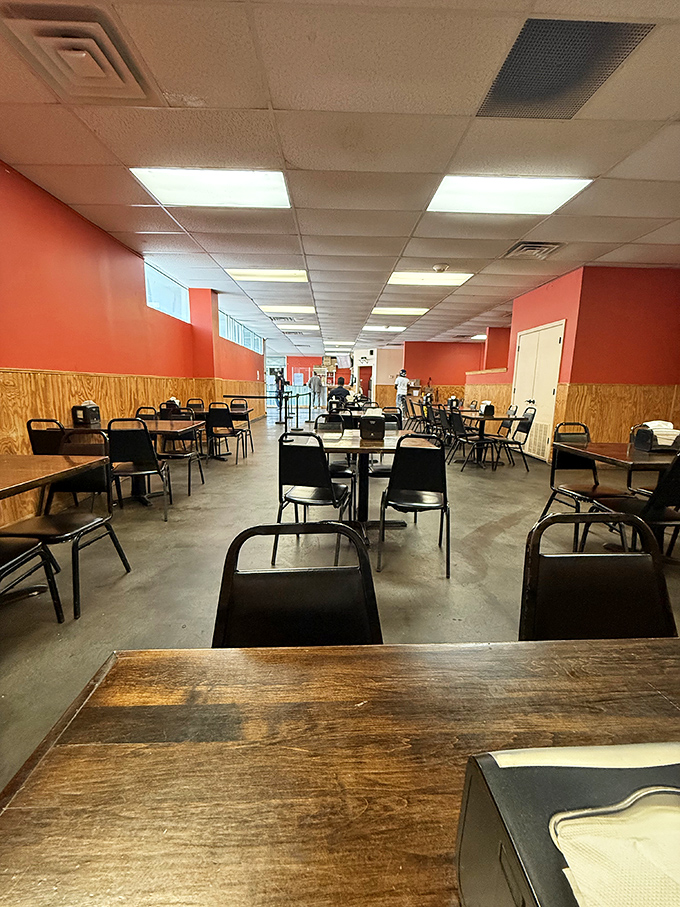 No-frills dining at its finest&mdash;coral walls and wooden tables create the perfect backdrop for the serious business of barbecue appreciation.