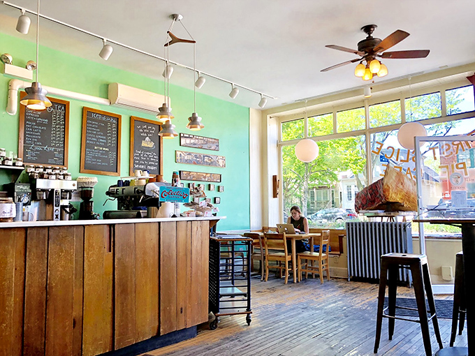 Mint walls, wooden counters, and the promise of pie. This isn't just a cafe—it's Chicago's living room where calories don't count and conversations flow freely.