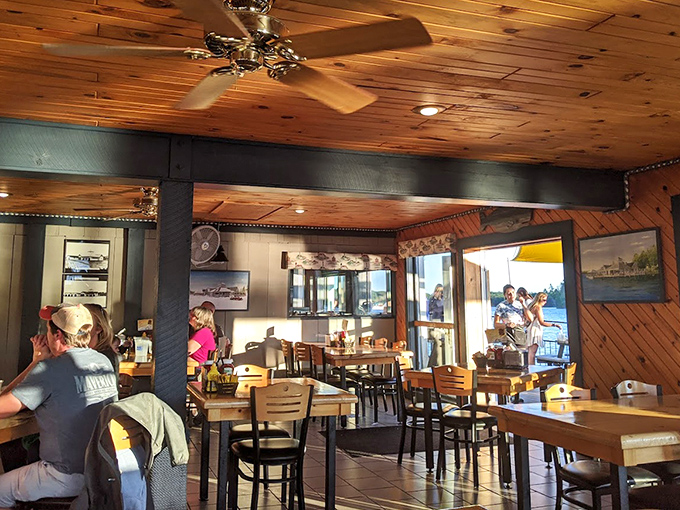Knotty pine walls and ceiling fans create that perfect Northwoods ambiance&mdash;like dining in a cozy cabin that happens to serve incredible fish.