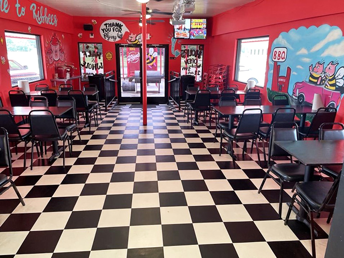 The checkered floor and retro vibe transport you straight to barbecue heaven with a side of nostalgia.