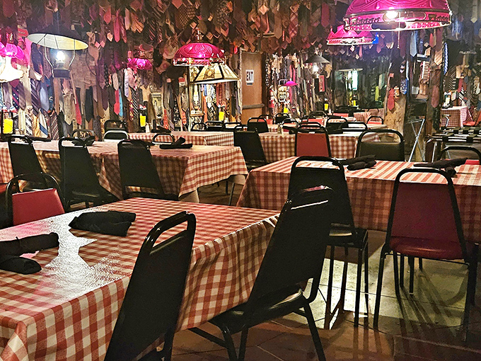 Where neckties go to die and appetites come alive. The iconic red-checkered tablecloths and dangling tie collection create an atmosphere that's equal parts rebellion and comfort.