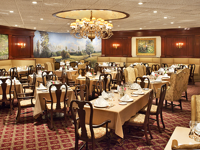Dining rooms that transport you to another era&mdash;rich wood paneling, elegant chandeliers, and landscape murals create an atmosphere where memories are made as readily as reservations.