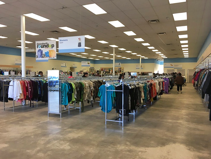 A sea of colorful clothing racks stretches toward the horizon. The thrill of the hunt begins here.