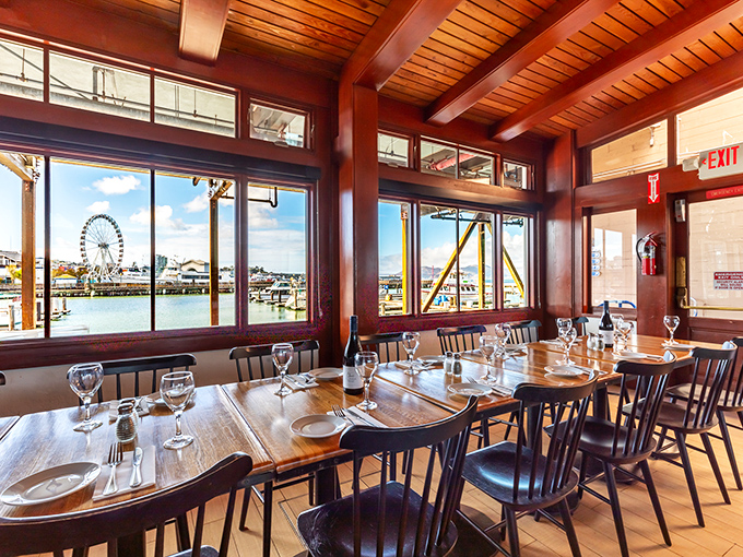 Those wooden ceiling beams and panoramic bay views transform a simple meal into a postcard-worthy experience. Dining with a side of San Francisco splendor.