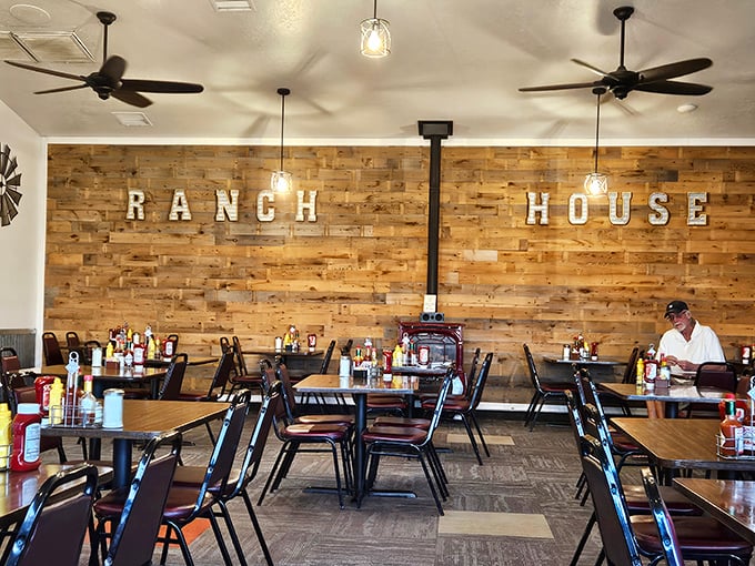 Inside, rustic wooden walls and simple furnishings create that rare atmosphere where calories don't count and coffee refills flow freely.