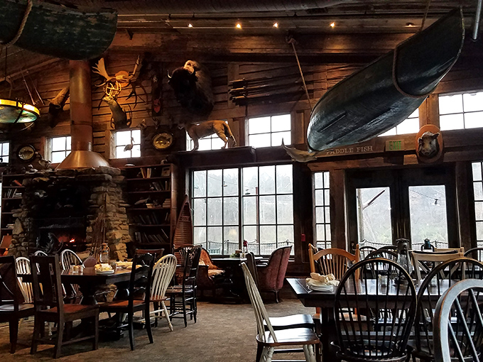 Inside, it's like dining in a fisherman's trophy room that happens to serve incredible food. Those canoes hanging from the ceiling? They've got stories to tell.