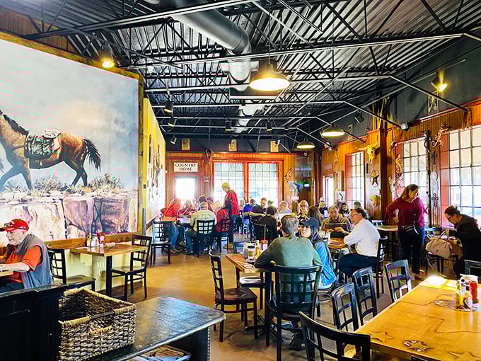 Step inside and suddenly you're dining in someone's incredible Western barn, complete with soaring ceilings and enough character for three restaurants.