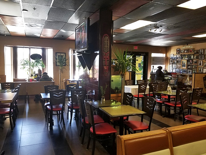 Inside Chef Eddie's, potted plants and a wall of memories create the perfect backdrop for the food drama about to unfold on your plate.