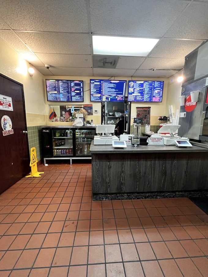 The no-nonsense interior welcomes you with digital menus and the promise of authentic Mexican flavors without pretension.