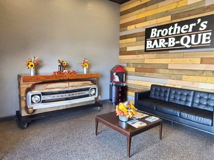 That vintage truck grille isn't just decoration—it's a promise that everything here moves in one delicious direction.