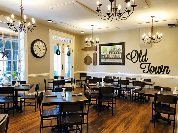 The "Old Town" wall isn't just decor – it's a declaration. These wooden floors have supported generations of happy diners seeking comfort and connection.