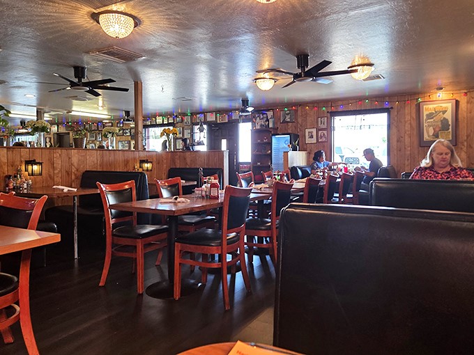 Wood-paneled walls and cozy booths create that perfect diner atmosphere where memories are made and pancake cravings are satisfied.