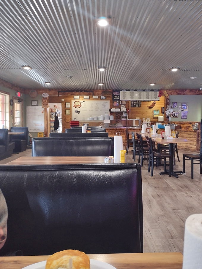 Wood paneling, corrugated ceilings, and booth seating that practically begs you to slide in and stay awhile for breakfast.