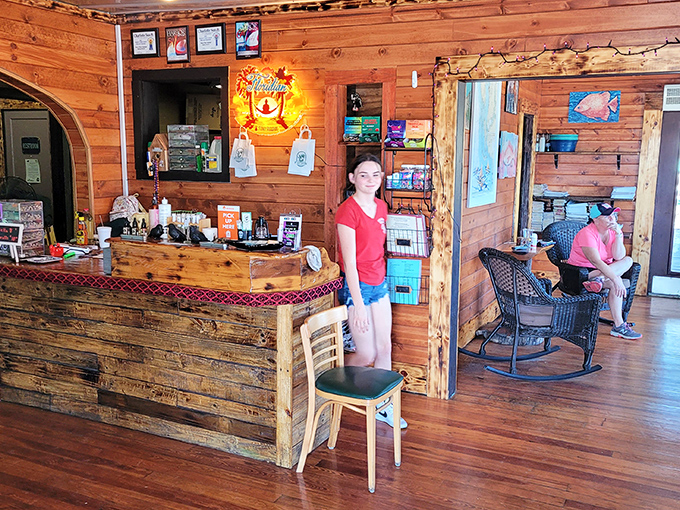 Step inside and the rustic authenticity continues with warm wooden paneling, nautical d&eacute;cor, and a welcoming atmosphere that feels like coming home.