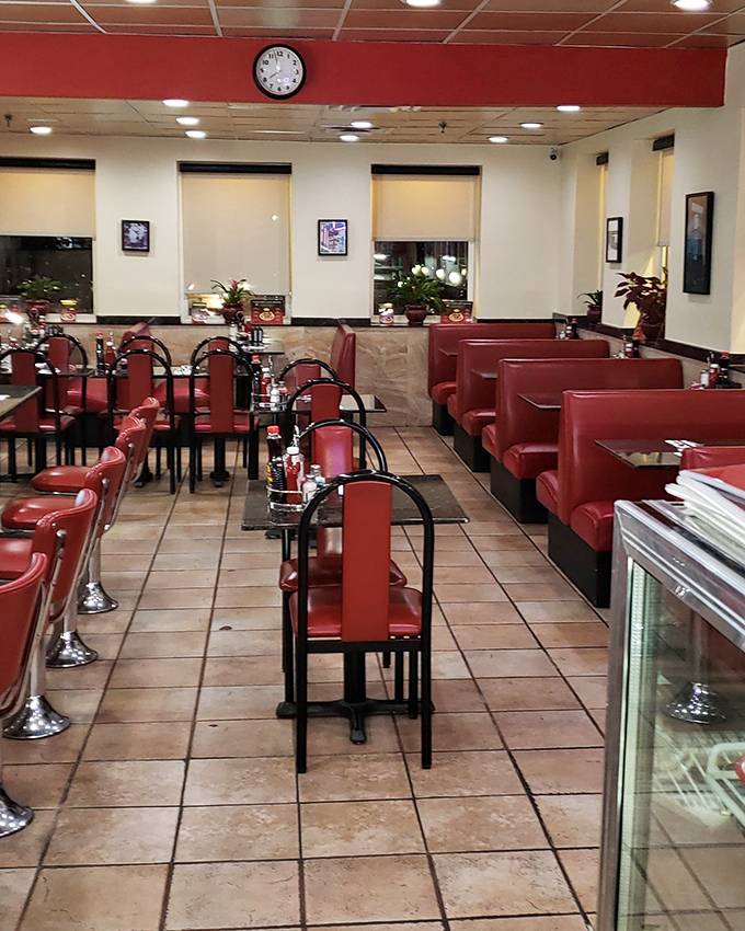 Classic red vinyl booths and gleaming tile floors&mdash;the diner's interior feels like stepping into a time when conversation mattered more than WiFi.