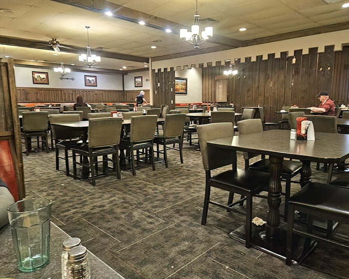 Step inside and embrace the warm wood paneling and comfortable seating that feels like dining in your favorite uncle's den&mdash;if your uncle were a steak wizard.