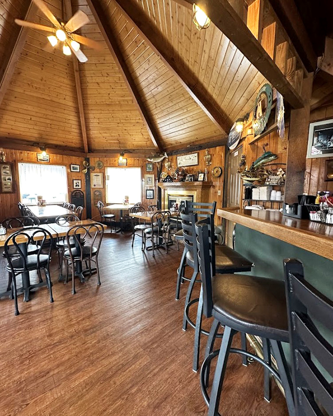 Step inside to discover a warm wooden interior where nautical charm meets cozy dining. Those ceiling beams have witnessed countless "this is the best fish I've ever had" moments.