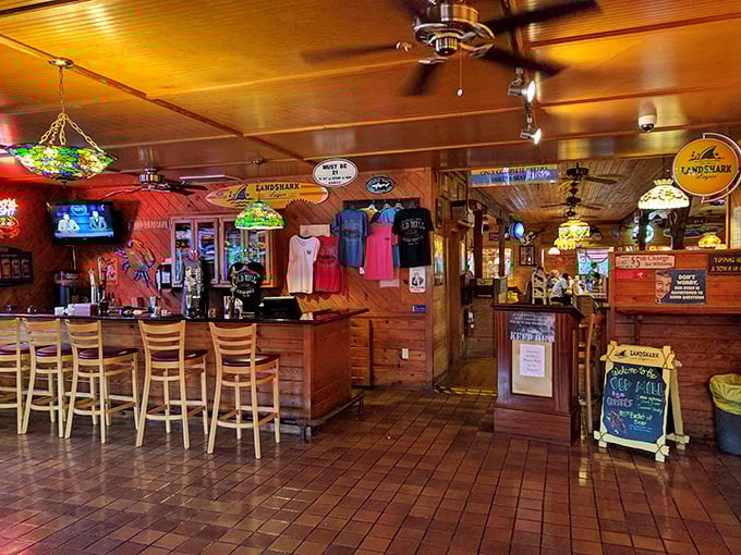 Step inside and you're greeted by warm wood tones, colorful stained glass lamps, and that unmistakable "you're about to eat really well" feeling.