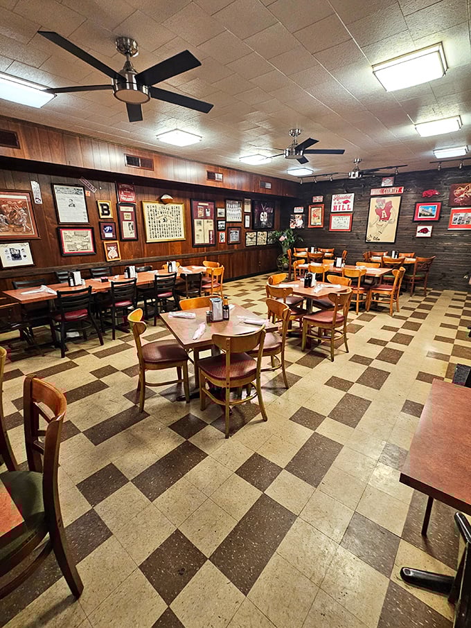Classic checkered floors and wood-paneled walls tell you this place cares more about perfecting recipes than following design trends. Authenticity you can taste.