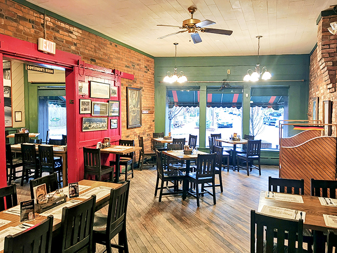 Step inside and the world slows down &ndash; exposed brick walls, wooden floors that tell stories, and that perfect small-town restaurant hum that no chain could ever replicate. 