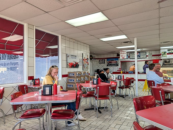 Time travel isn't science fiction—it's walking into this retro diner where red vinyl chairs await your burger pilgrimage.