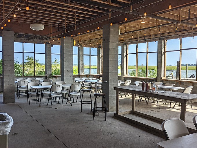 Simple tables, concrete floors, and million-dollar marsh views. Bowens Island proves luxury isn't about chandeliers—it's about watching the sunset while cracking into fresh oysters.