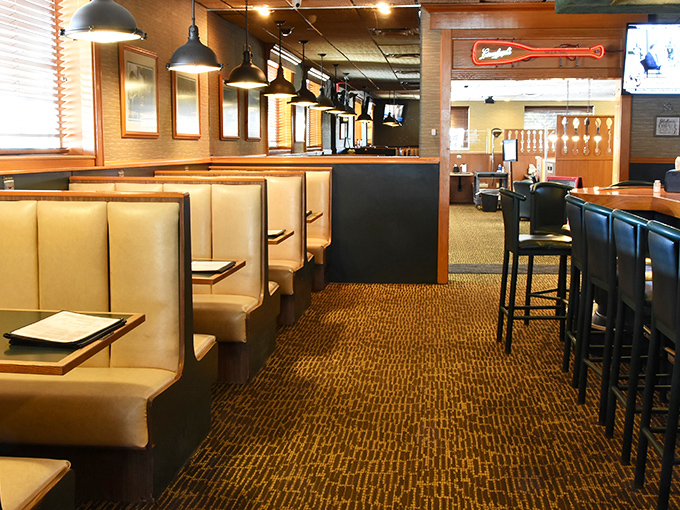 Inside, booth seating that's seen more touchdown celebrations than a Packers highlight reel - comfort reigns supreme.