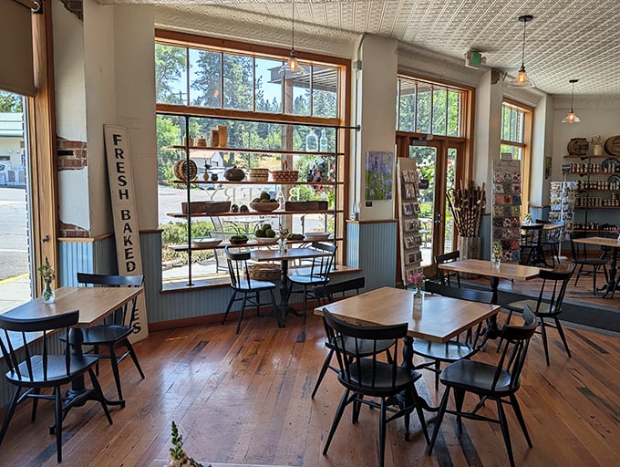 Sunlight streams through tall windows onto warm wood floors, creating the perfect backdrop for your carb-loaded adventure.