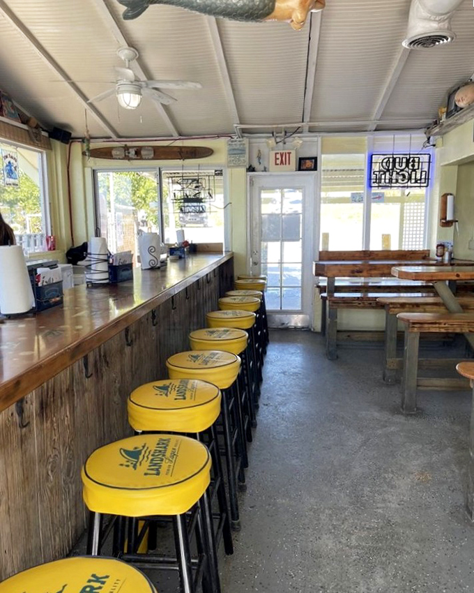 Yellow stools lined up like eager fishermen at the dock, waiting for something wonderful to happen. This no-frills interior promises one thing: focus on the food. 