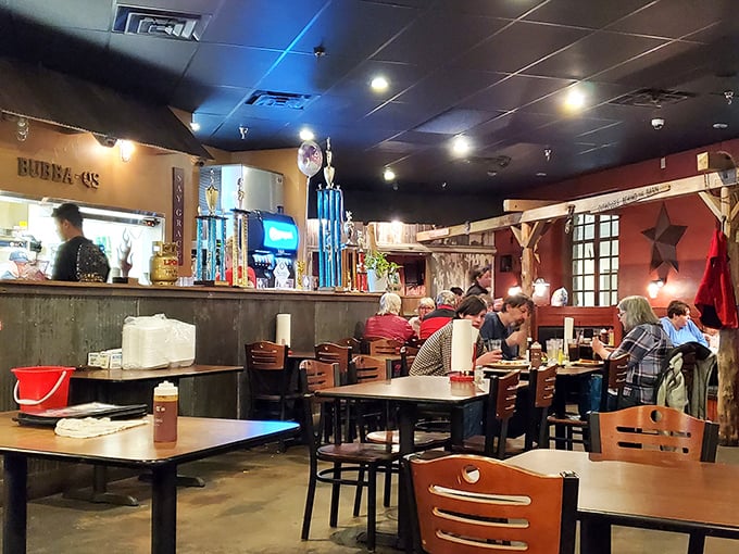 Inside Bubba-Q's, trophies line the counter while diners commune in the warm glow of barbecue bliss. The kind of place where calories don't count and diet plans go to die.