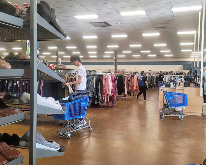 Bright lights, big bargains! The spacious interior invites you to lose yourself in aisles of possibility where someone else's castoffs become your next conversation piece.