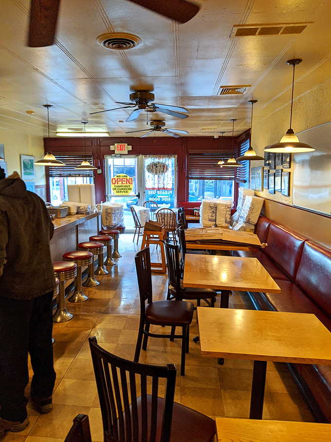 Step inside and time travel to when conversations happened face-to-face, not face-to-screen. Red vinyl booths and counter seating create the perfect diner symphony.