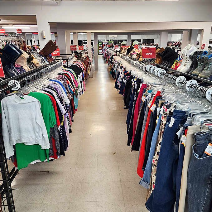 Endless racks create a textile horizon line that would make Lewis and Clark rethink their definition of "vast unexplored territory."