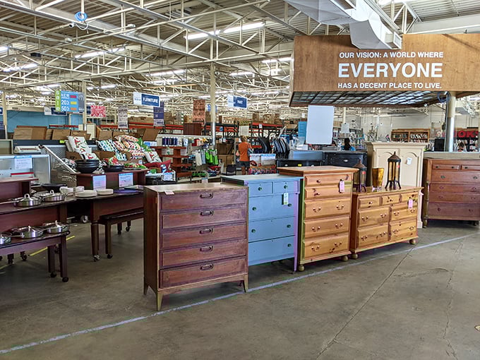 A lineup of wooden dressers stands at attention, each with its own personality and history, ready for a second chance in your bedroom.