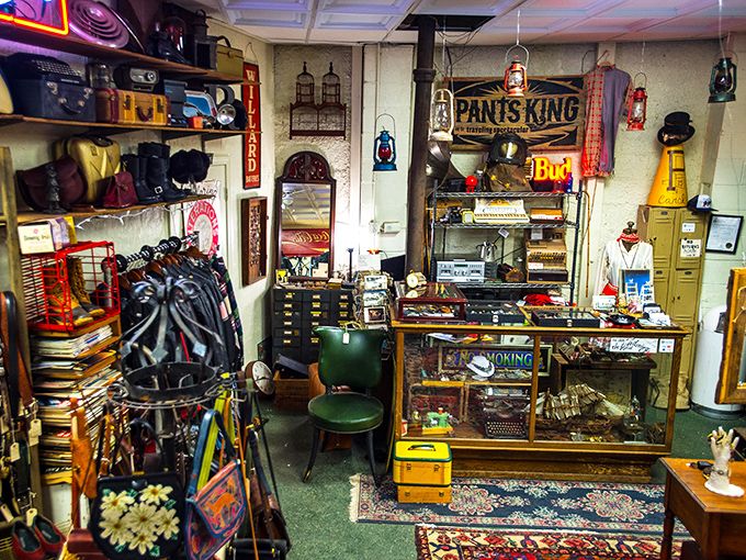 Every inch tells a story&mdash;vintage typewriters, the legendary "PANTS KING" sign, and treasures stacked to the ceiling create a collector's paradise.