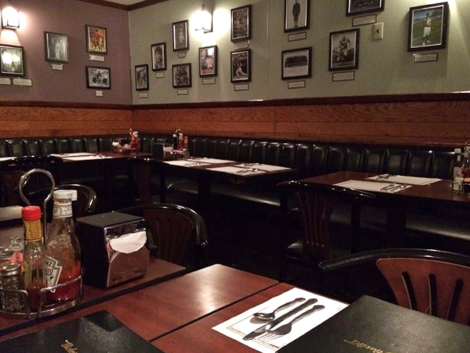 Inside, wood paneling and comfortable booths create that perfect "neighborhood joint" atmosphere, where photos on the wall tell stories of Dayton's past.