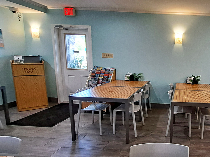 Simple, breezy interiors where vacation time slows down. No pretension here&mdash;just clean tables waiting for seafood feasts.