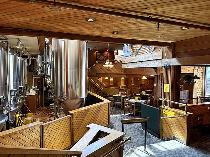 Where the magic happens. Gleaming tanks and warm wood create that perfect "I've discovered something special" feeling that makes a brewpub worth the trip.