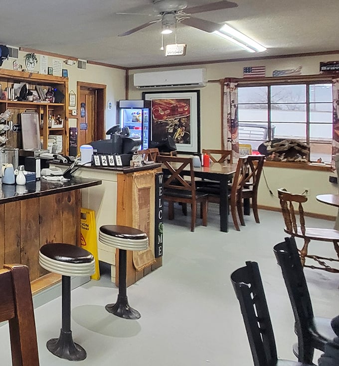 Inside, classic diner charm awaits with counter seating and wooden tables. The "Welcome" sign isn't just decoration&mdash;it's the restaurant's entire philosophy.