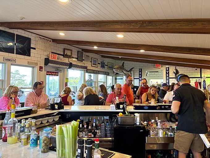 Where locals belly up to the bar for liquid courage before tackling those massive lobster platters. The real Cape Cod networking hub!