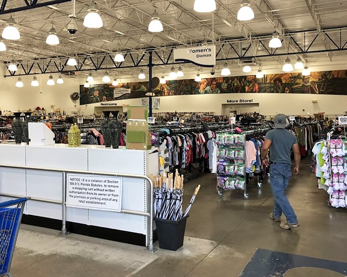 Bright lights illuminate endless racks of possibility. This isn't your grandmother's thrift store&mdash;it's a department-sized wonderland of second chances.