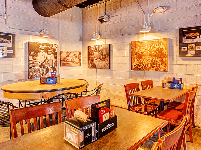 History adorns the walls while wooden tables await your BBQ journey. It's like dining in a delicious museum of Tennessee smoking traditions.