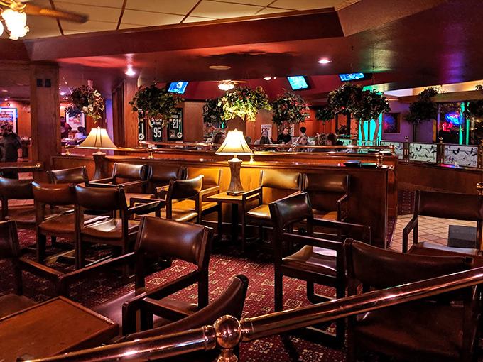Step into a time capsule of classic steakhouse ambiance, where leather chairs await and the soft glow of lamps promises conversations worth having.