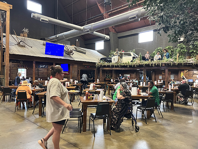 Inside Berry's cavernous dining hall, rustic charm meets seafood heaven as diners navigate the delicious journey from table to buffet and back again.