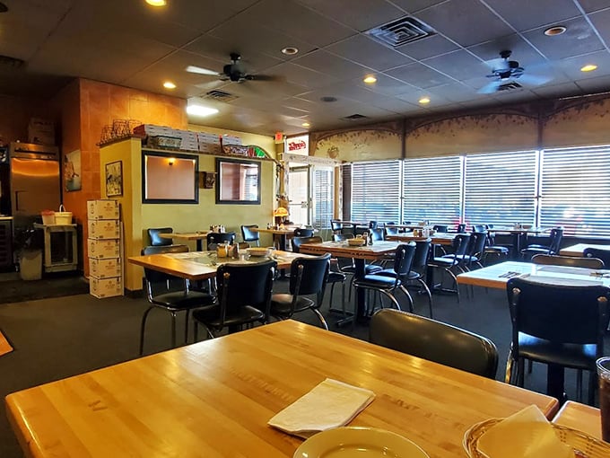 Simple wooden tables and warm lighting create that "everybody knows your name" vibe where food memories are made.