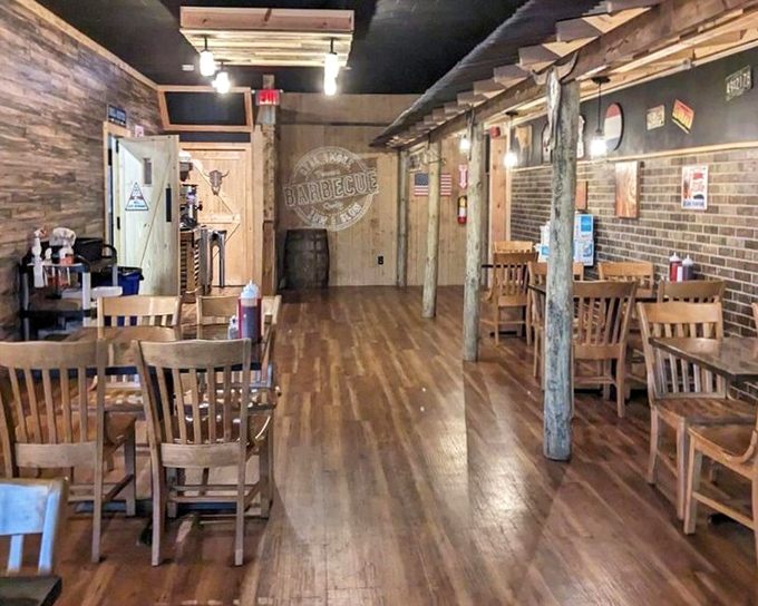 Step inside and the rustic wood-paneled interior immediately whispers, "Slow down, friend. Good barbecue can't be rushed, and neither should your meal."