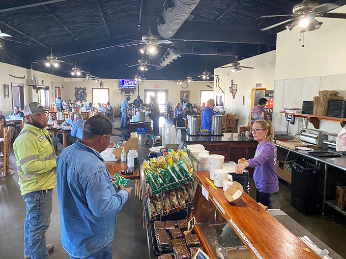The moment of truth at the counter, where barbecue dreams come true. Notice the chips display&mdash;because sometimes you need a little crunch with your smoke.
