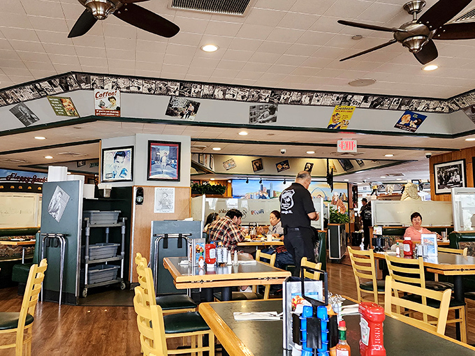 Vintage photos line the walls while ceiling fans lazily spin overhead. This isn't Instagram-bait decor&mdash;it's the real deal of breakfast nostalgia.