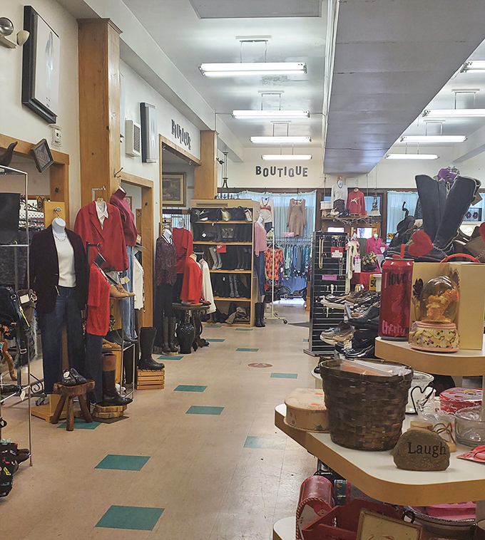 The "Boutique" section elevates thrifting to an art form, with carefully curated displays that rival department stores.
