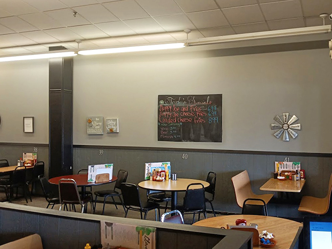 No designer lighting or trendy decor here &ndash; just honest tables, practical chairs, and a chalkboard menu that changes with what's good today.